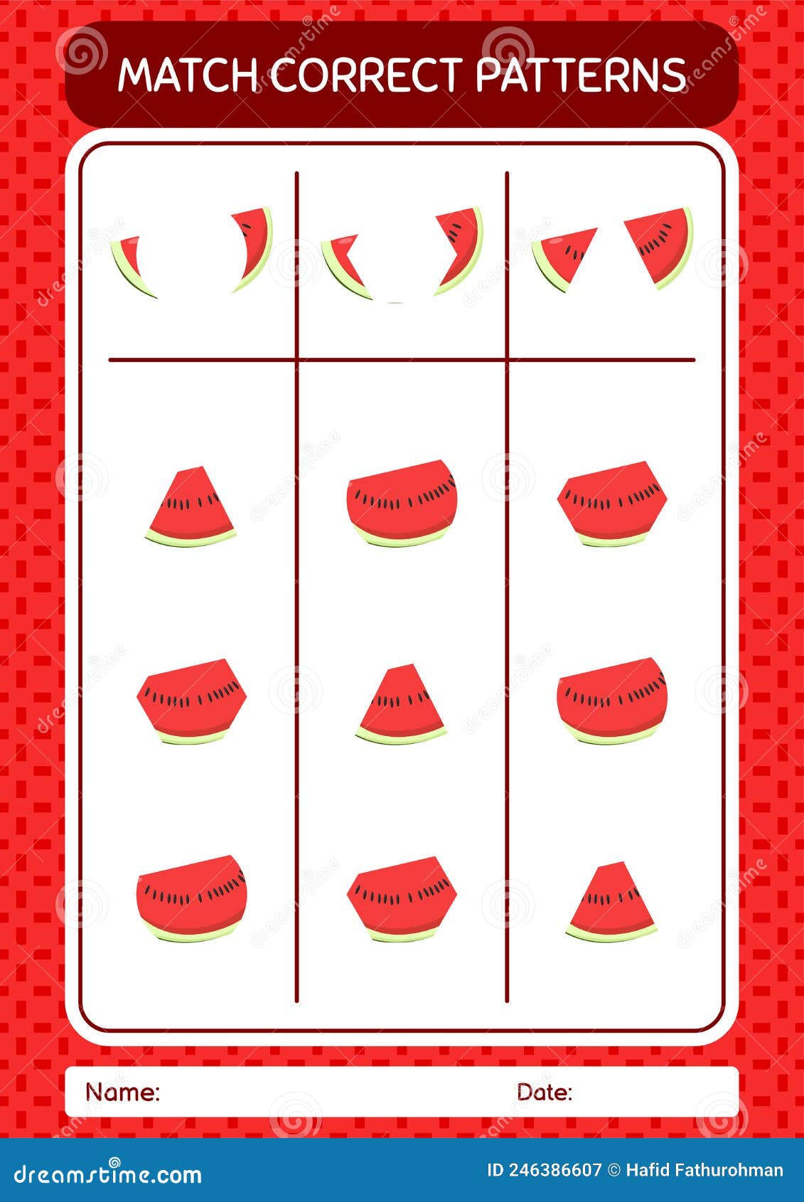 Match Pattern Game with Watermelon. Worksheet for Preschool Kids, Kids ...