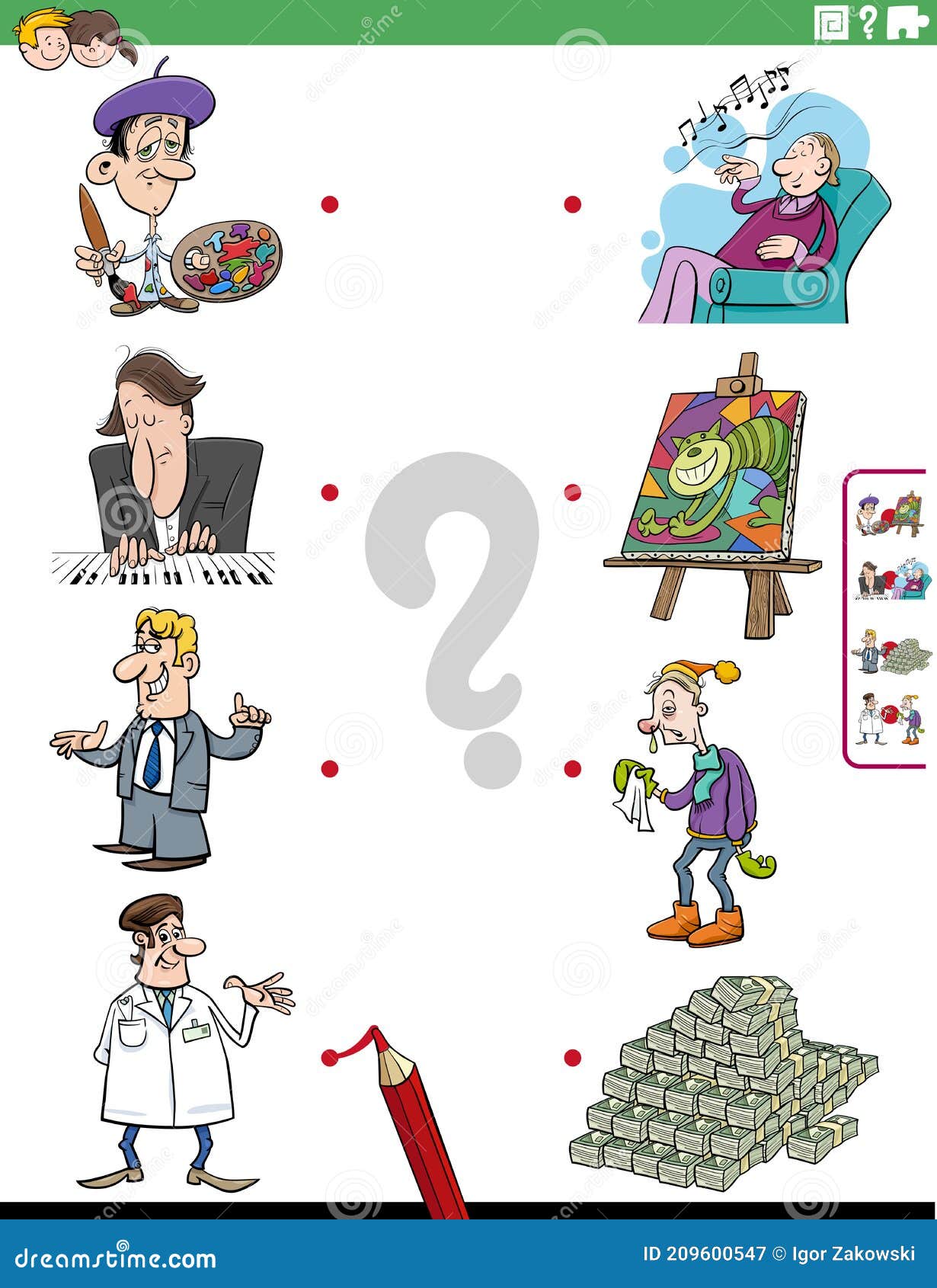Match People Characters and Objects Educational Task Stock Vector ...