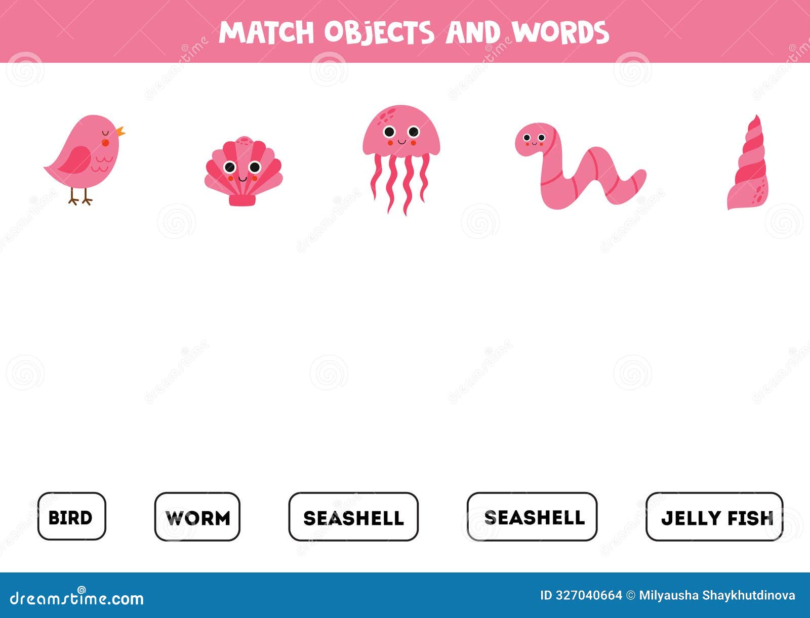 Match Pink Objects with Written Words. Worksheet for Kids. Stock ...