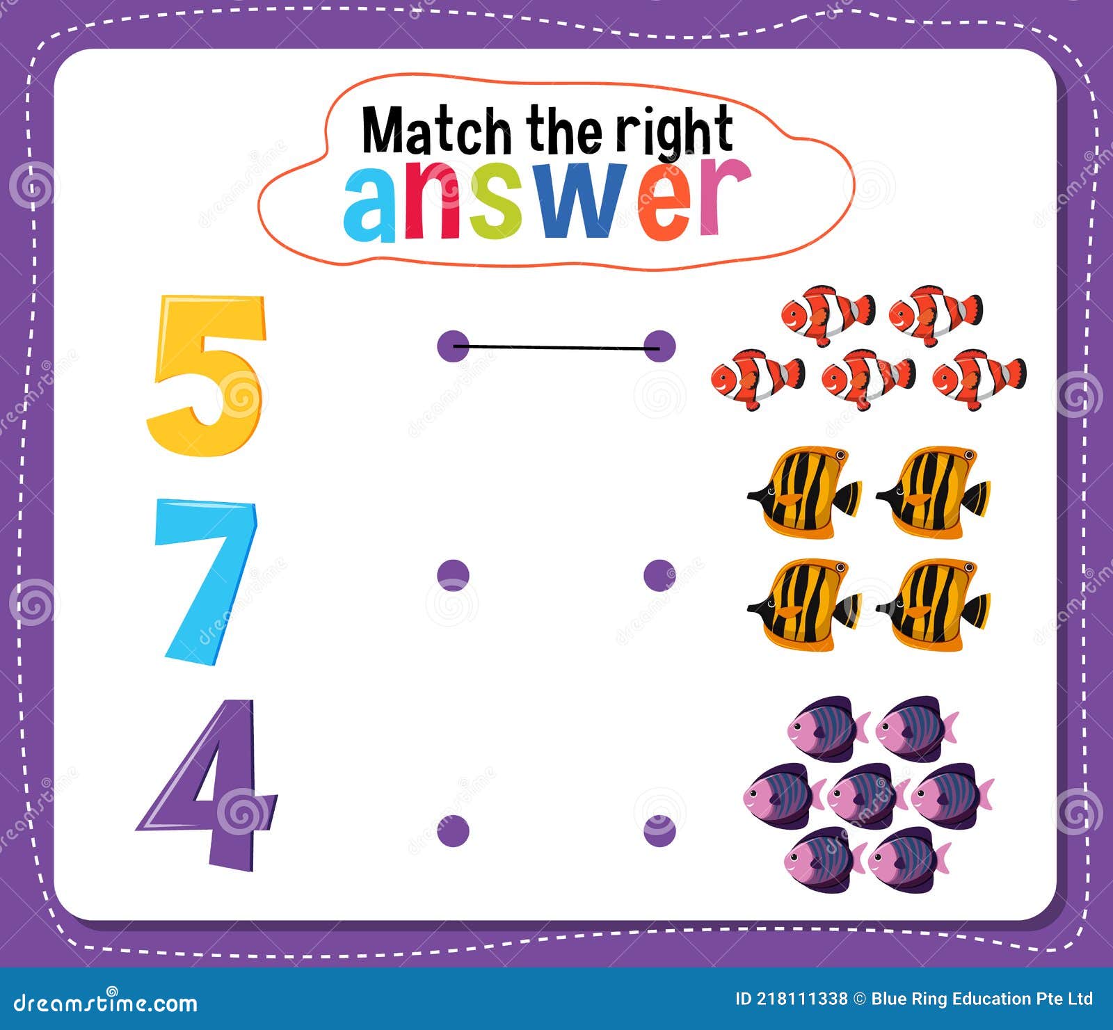 Match the Right Answer Math Worksheet for Kids Stock Vector ...