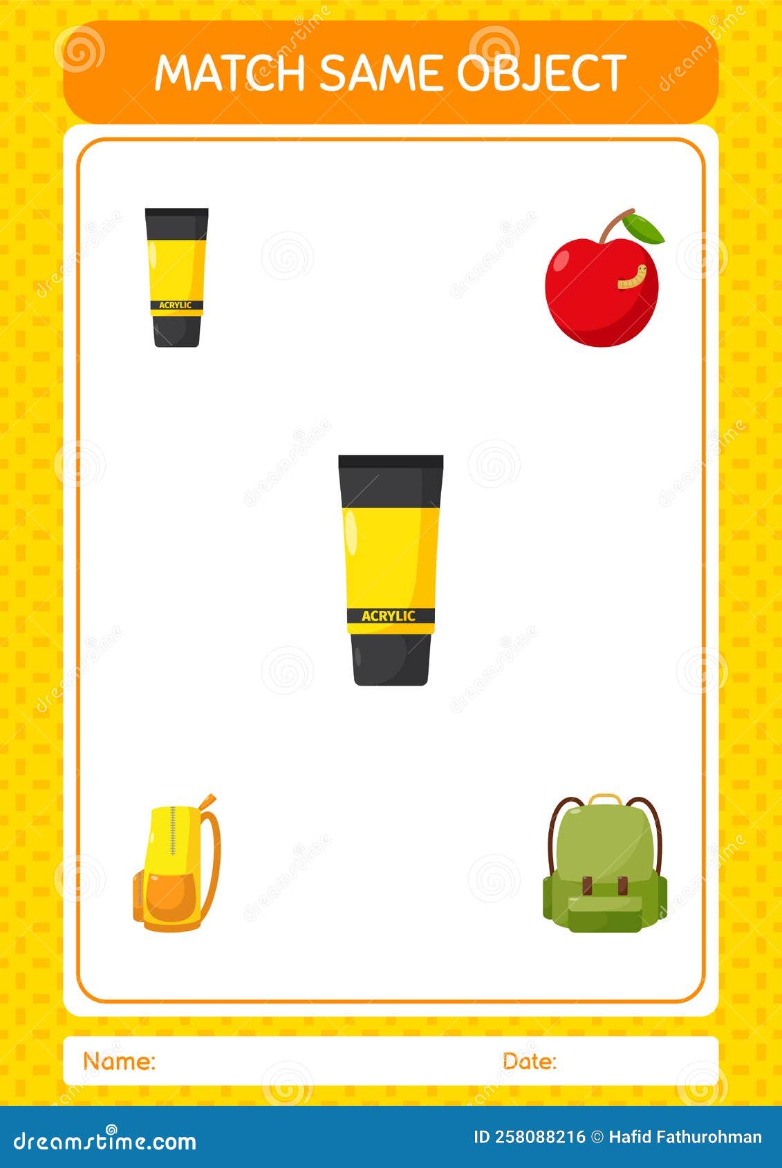 Match with Same Object Game Acrylic Paint. Worksheet for Preschool Kids ...