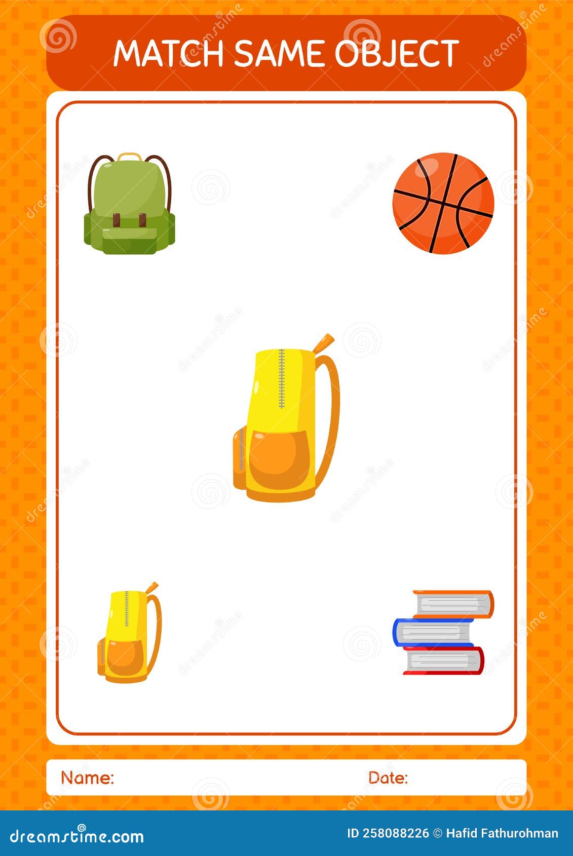 Match with Same Object Game Backpack. Worksheet for Preschool Kids ...