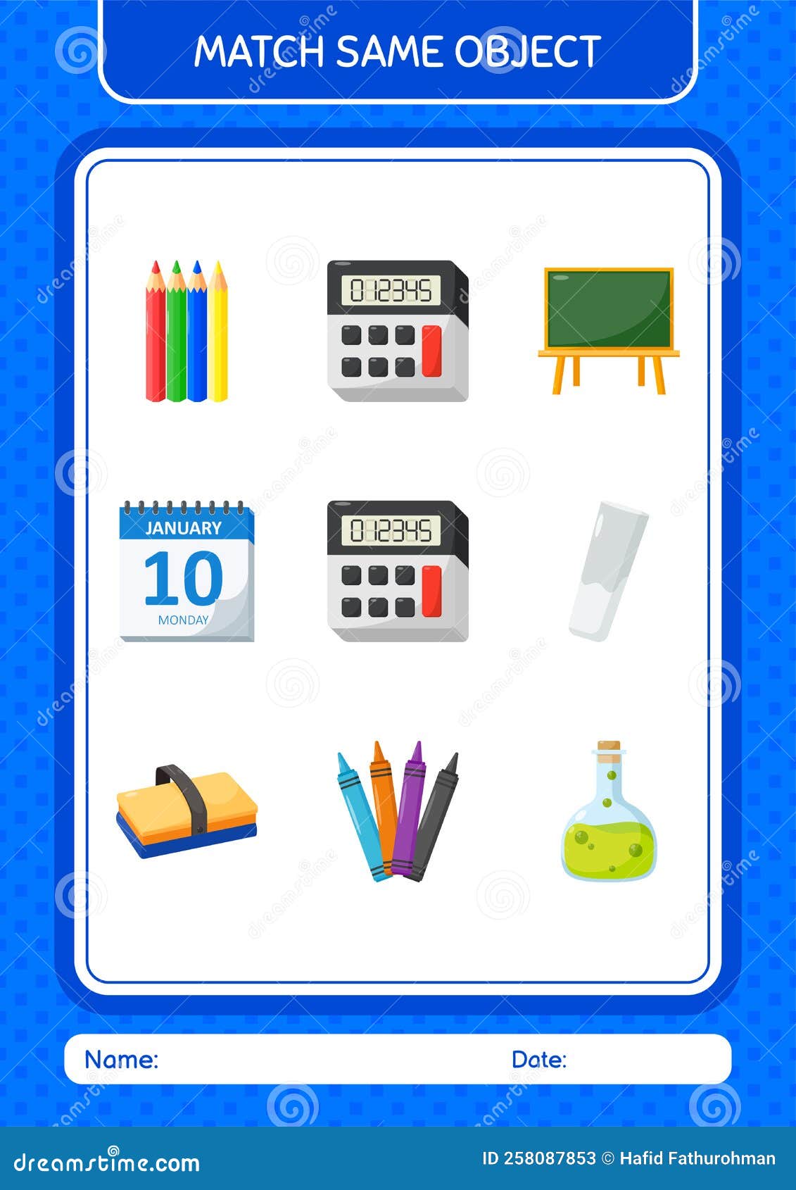 Match with Same Object Game Calculator. Worksheet for Preschool Kids ...