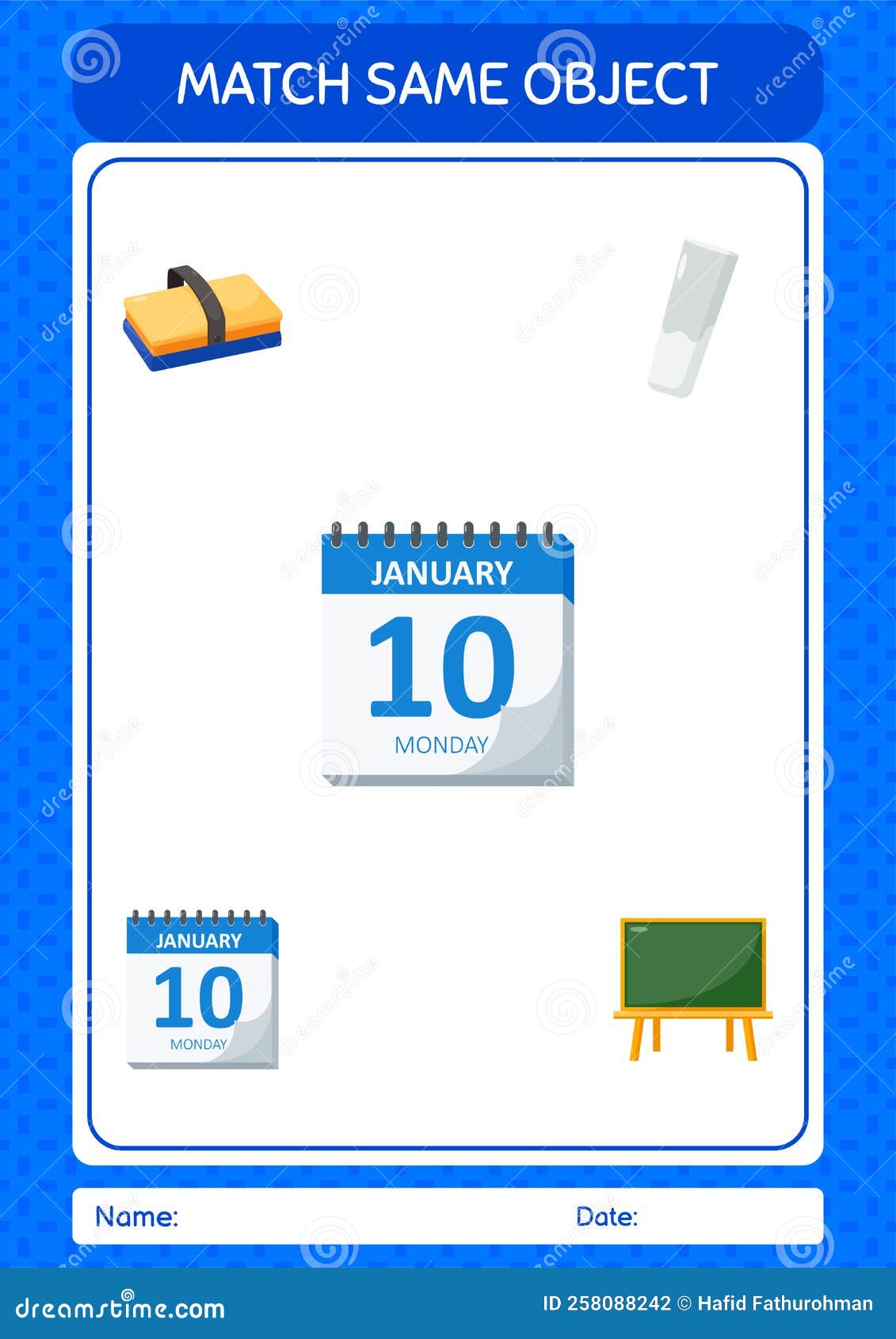 Match with Same Object Game Calendar. Worksheet for Preschool Kids ...