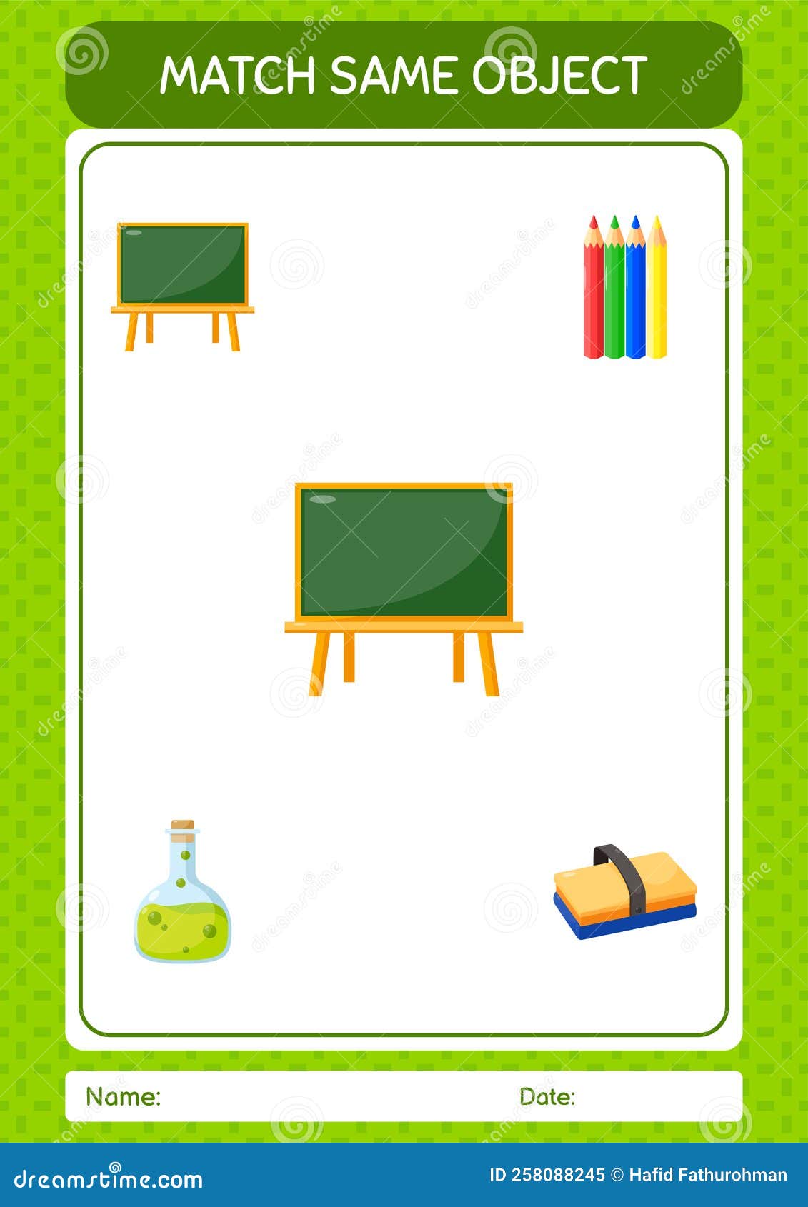 Match with Same Object Game Chalkboard. Worksheet for Preschool Kids ...