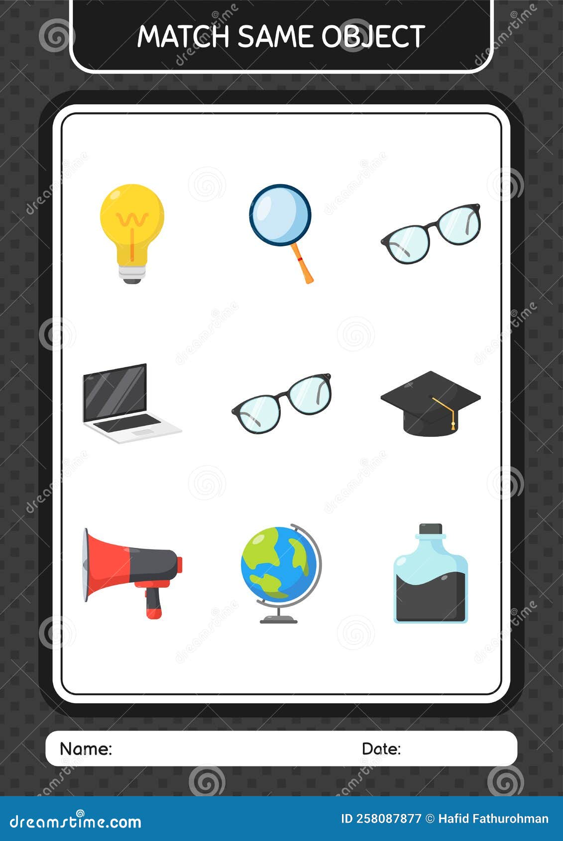 Match with Same Object Game Glasses. Worksheet for Preschool Kids, Kids ...