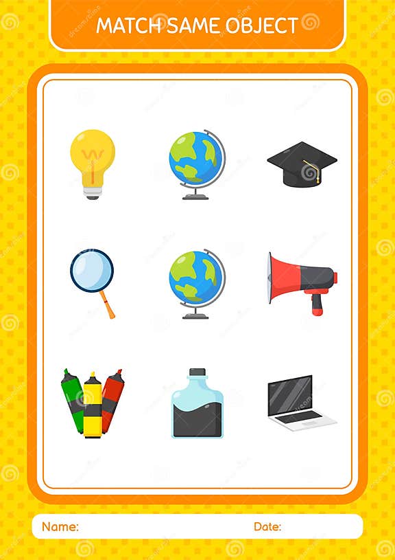 Match with Same Object Game Globe. Worksheet for Preschool Kids, Kids ...