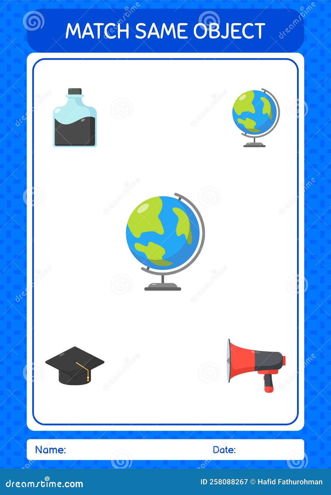 Match with Same Object Game Globe. Worksheet for Preschool Kids, Kids ...