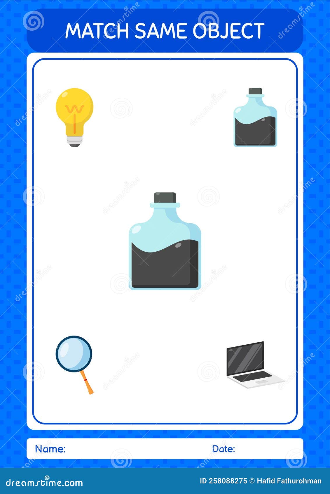 Match with Same Object Game Ink Bottle. Worksheet for Preschool Kids ...