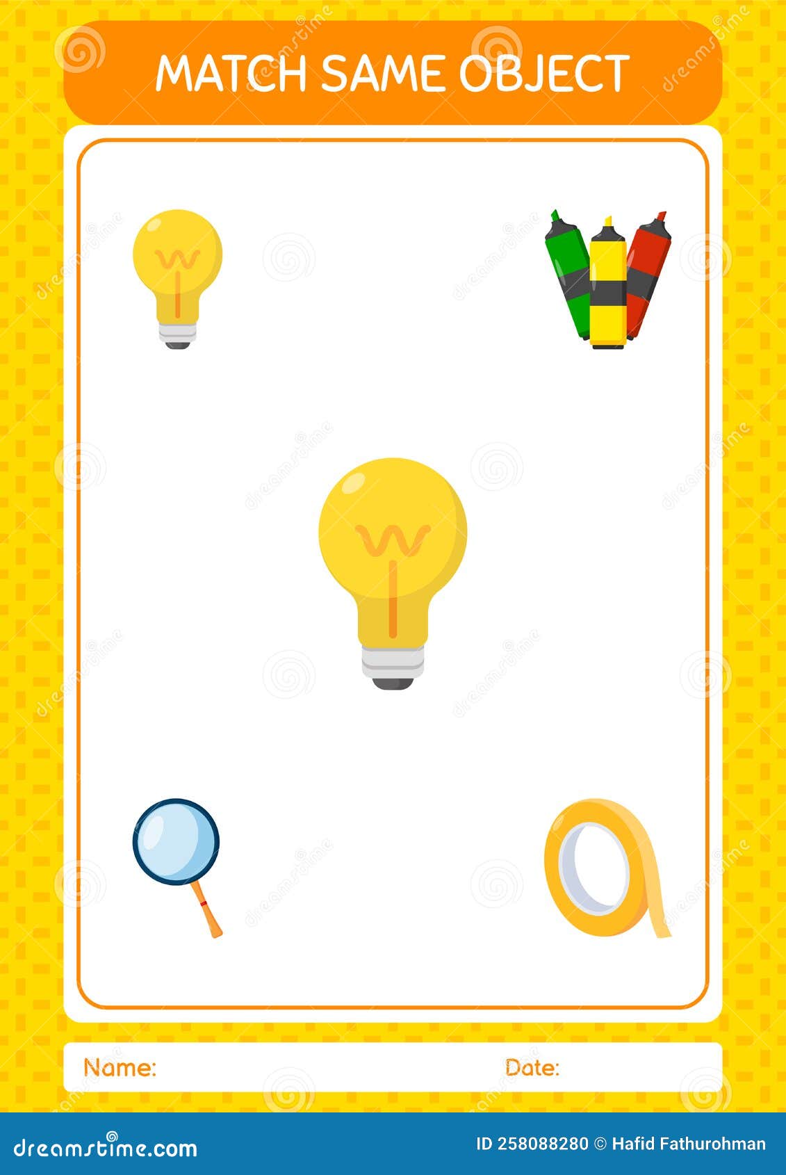 Match with Same Object Game Light Bulb. Worksheet for Preschool Kids ...