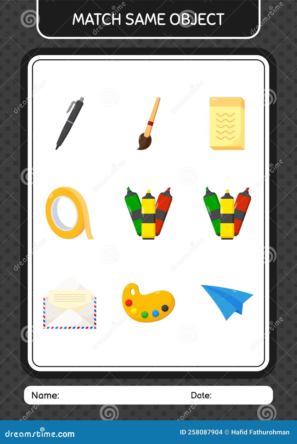 Match with Same Object Game Marker Pen. Worksheet for Preschool Kids ...