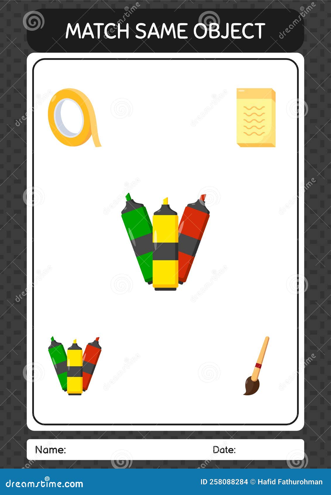 Match with Same Object Game Marker Pen. Worksheet for Preschool Kids ...