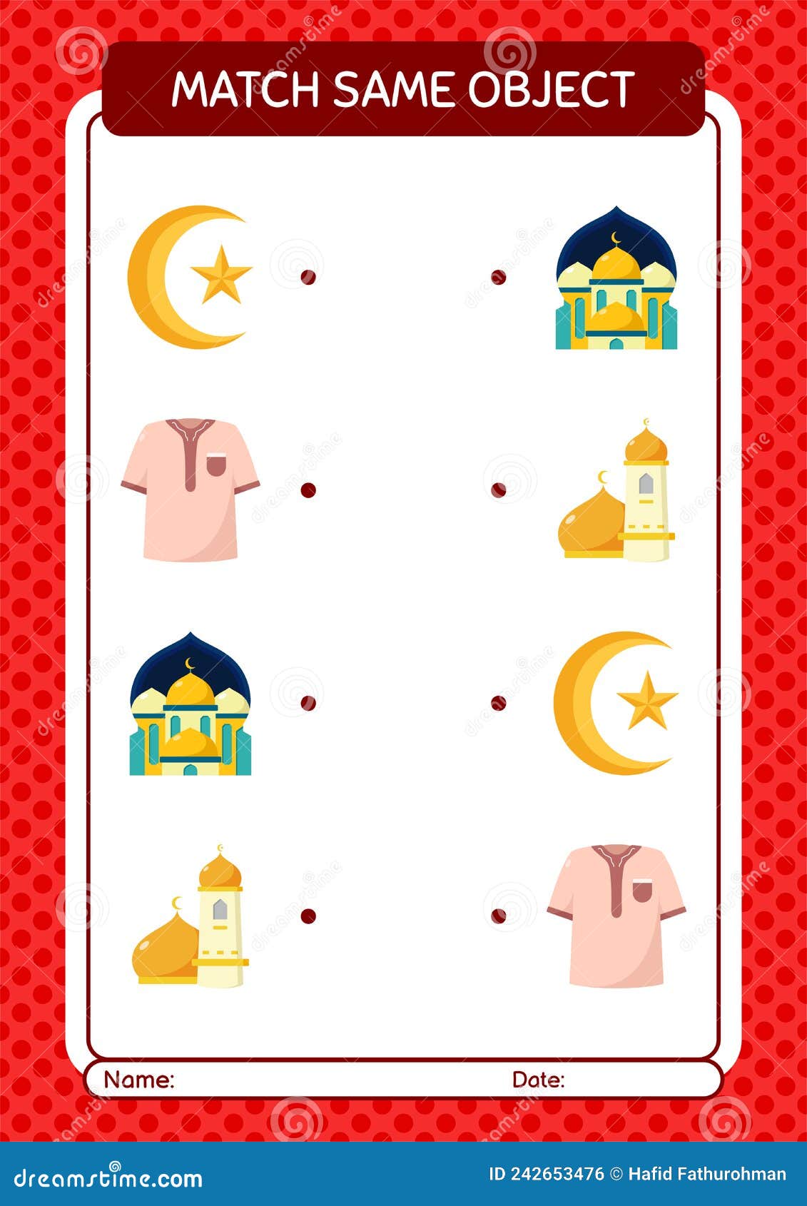 Match with Same Object Game Ramadan Icon. Worksheet for Preschool Kids ...
