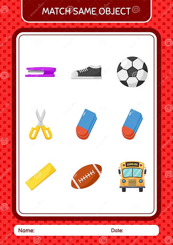 Match with Same Object Game Rubber Eraser. Worksheet for Preschool Kids, Kids Activity Sheet ...
