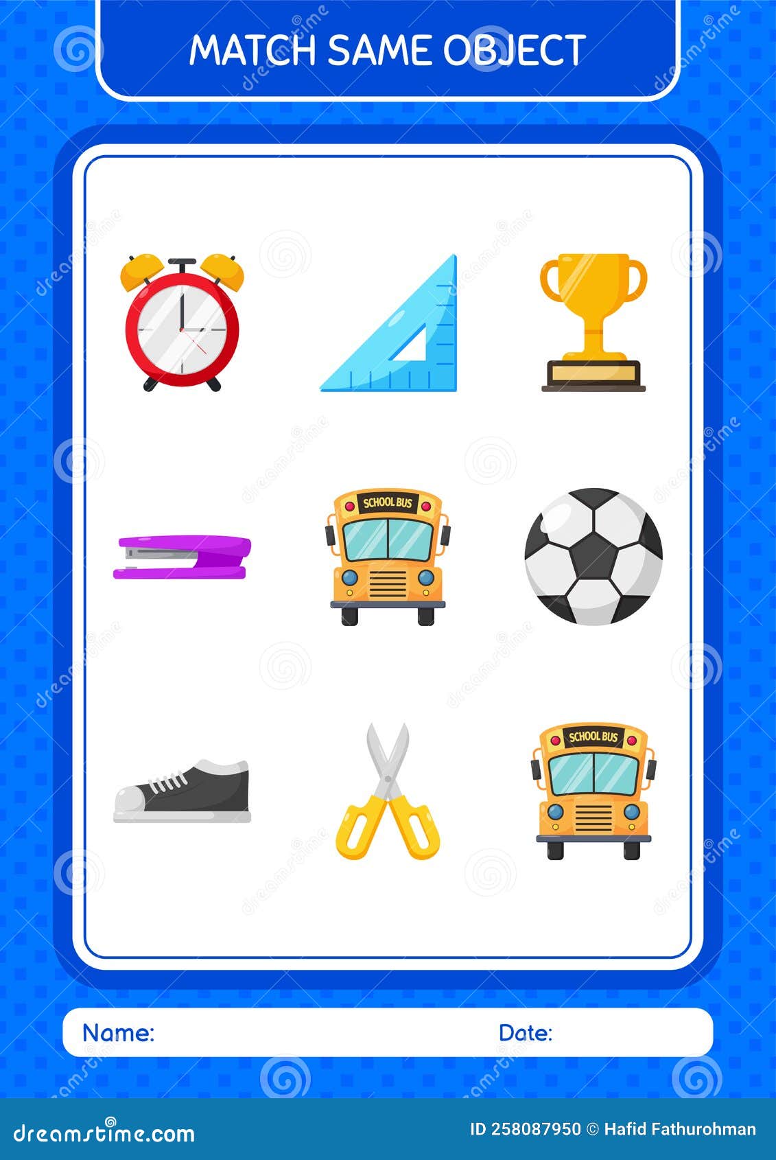 Match with Same Object Game School Bus. Worksheet for Preschool Kids ...