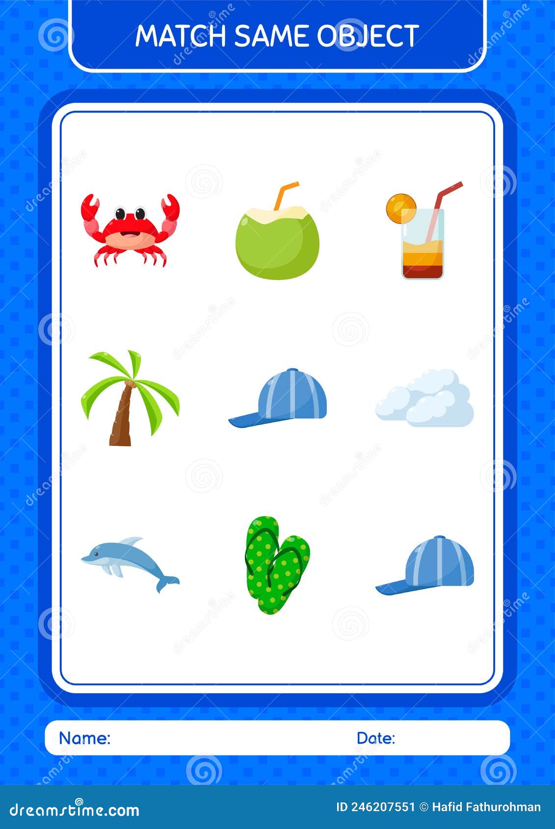 Match with Same Object Game Summer Icon. Worksheet for Preschool Kids, Kids Activity Sheet Stock ...
