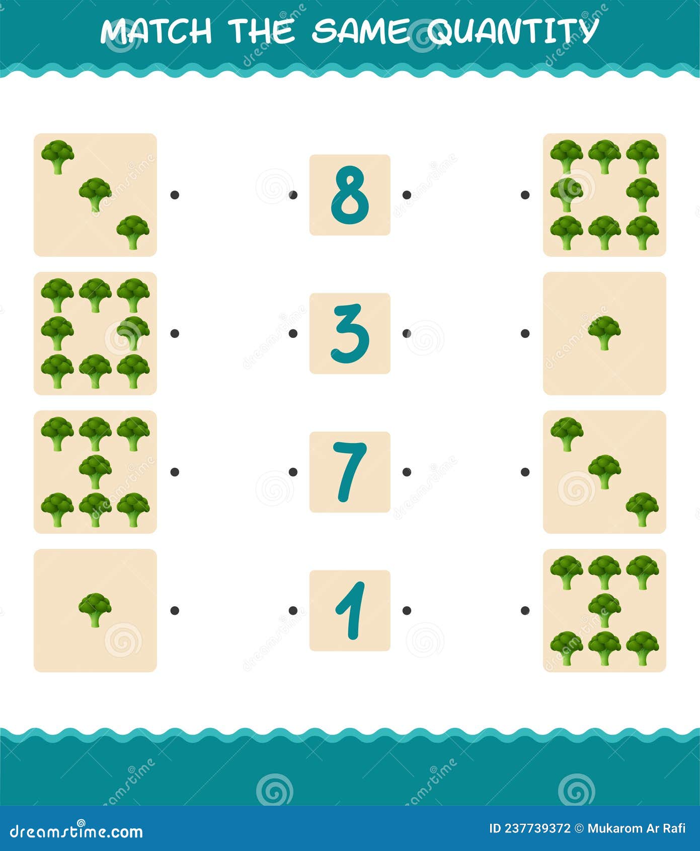 Match the Same Quantity of Broccoli. Counting Game Stock Vector ...