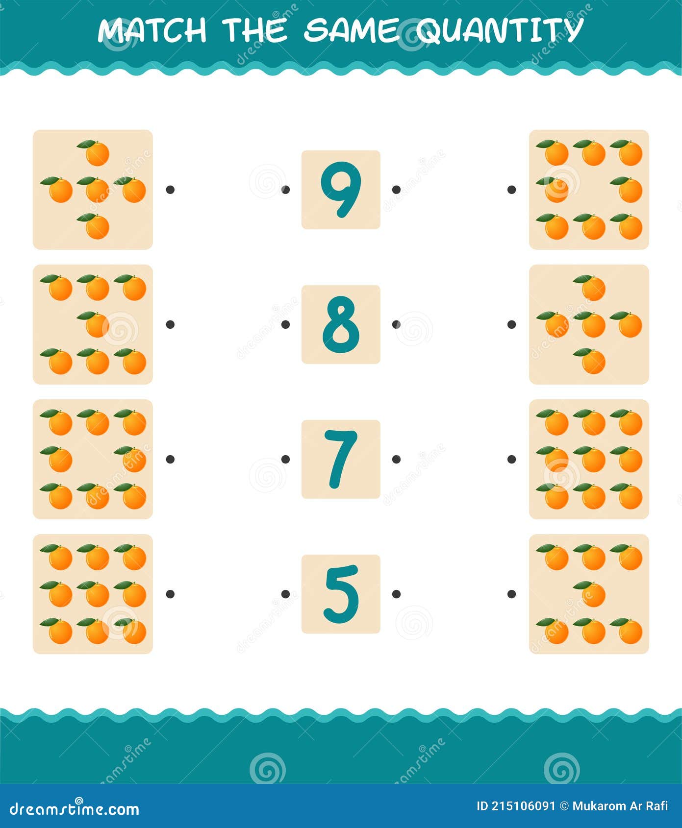 Match the Same Quantity of Orange. Counting Game Stock Image - Image of ...