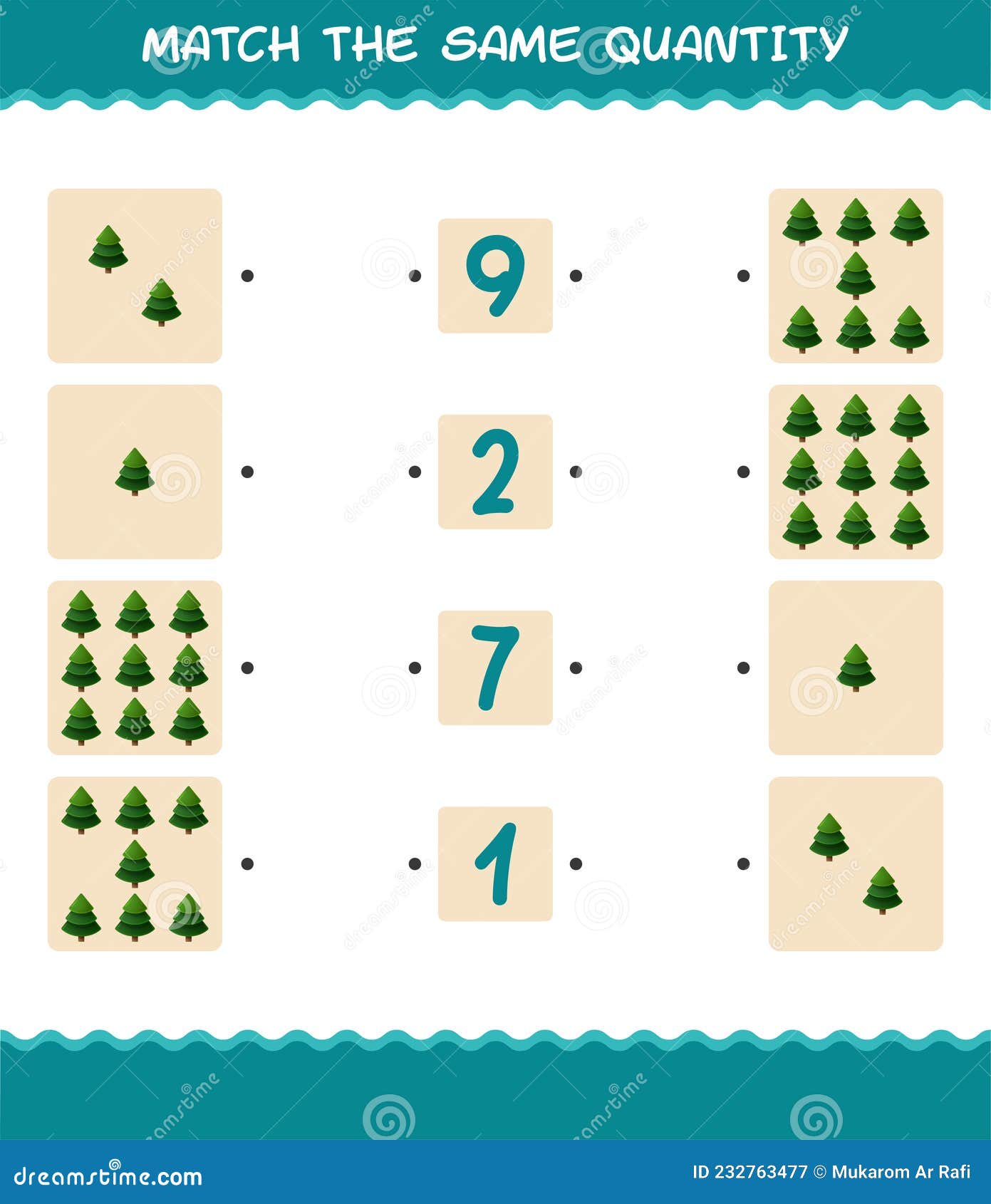 Match the Same Quantity of Pine Tree. Counting Game Stock Vector ...