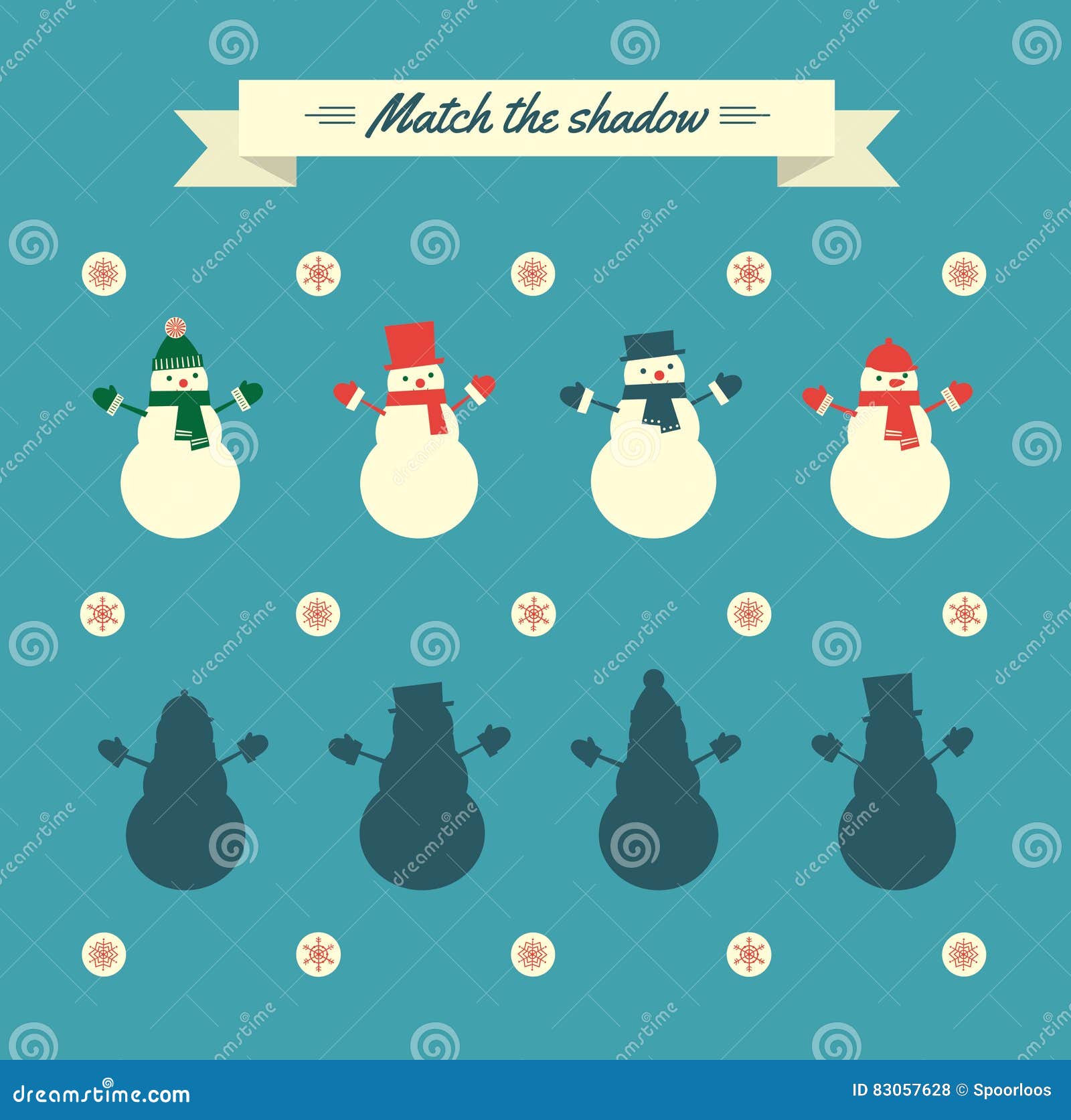 Match the Shadow Game Retro Snowmen Stock Vector - Illustration of ...
