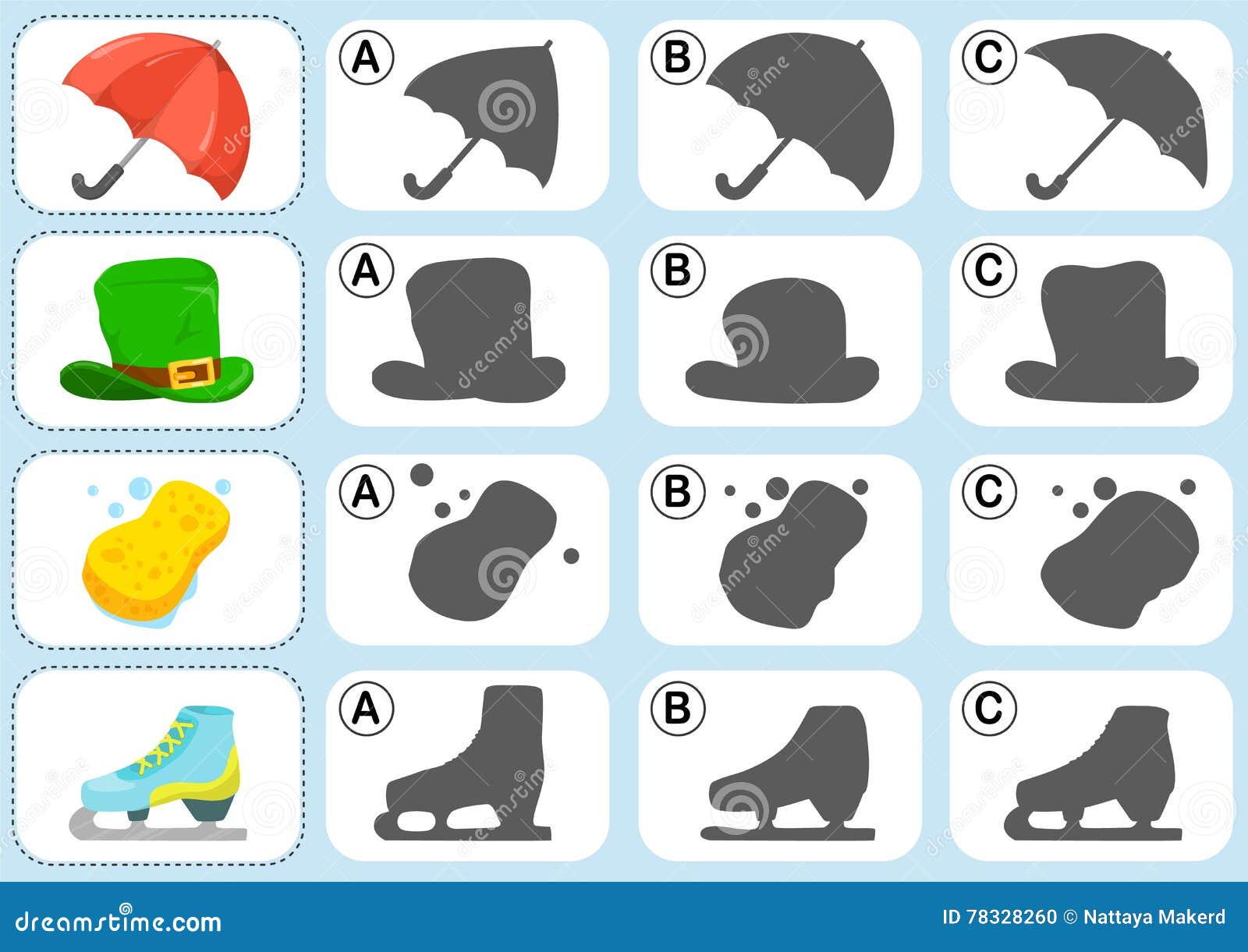 Match the Shadow - Worksheet for Education Stock Vector - Illustration ...