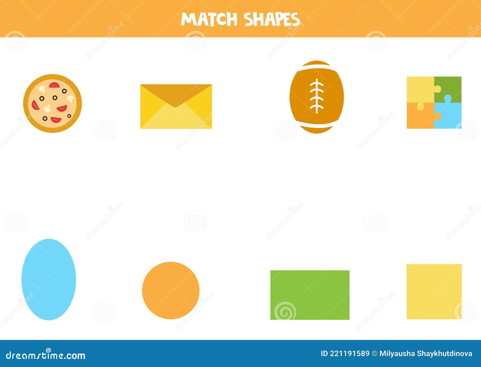 Match Shapes and Pictures. Worksheet for Kids. Stock Vector ...