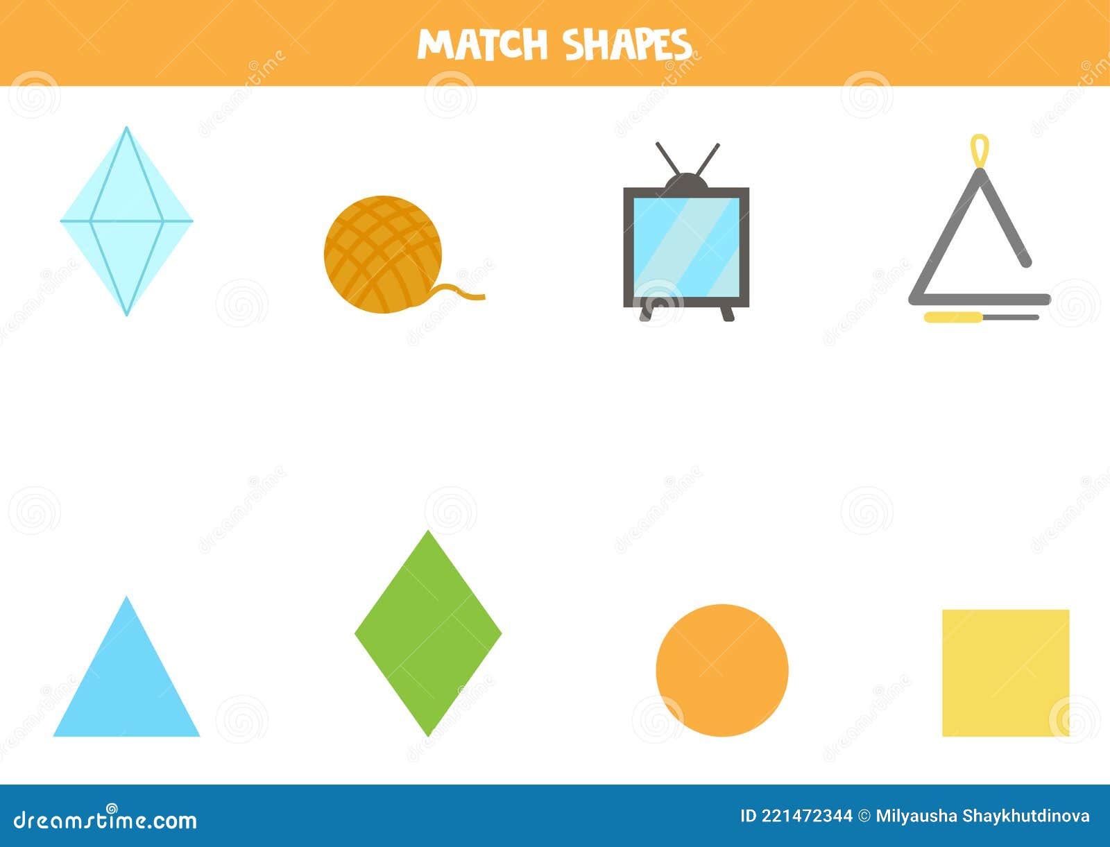 Match Shapes and Pictures. Worksheet for Kids. Stock Vector ...