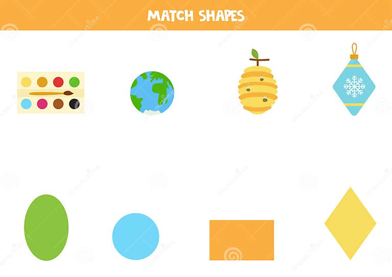 Match Shapes and Pictures. Worksheet for Kids. Stock Vector ...