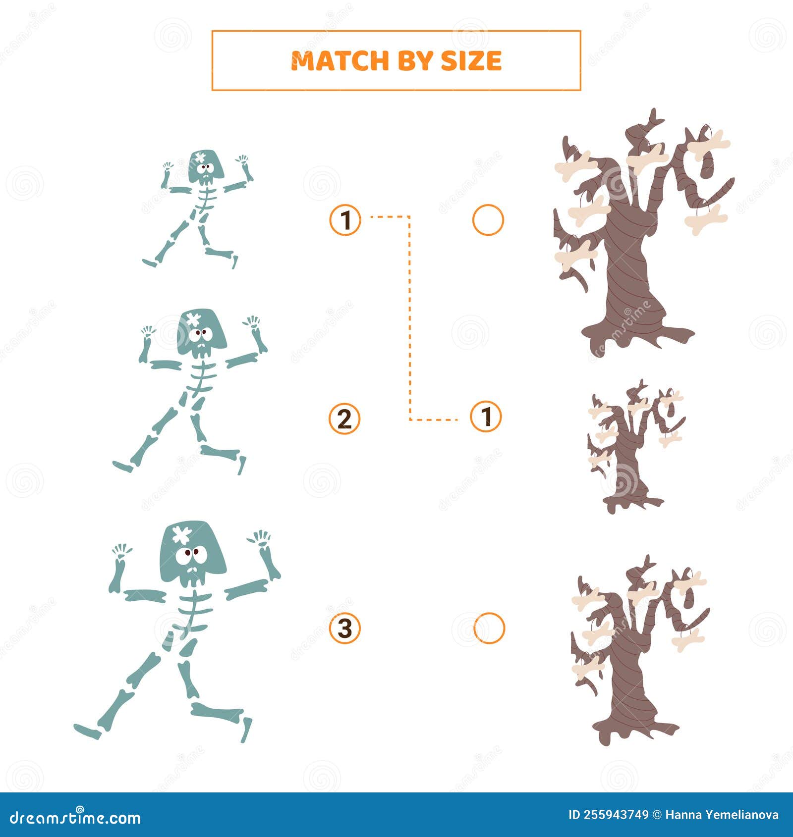 Match by Size for Cartoon Skeleton and Tree Stock Illustration ...