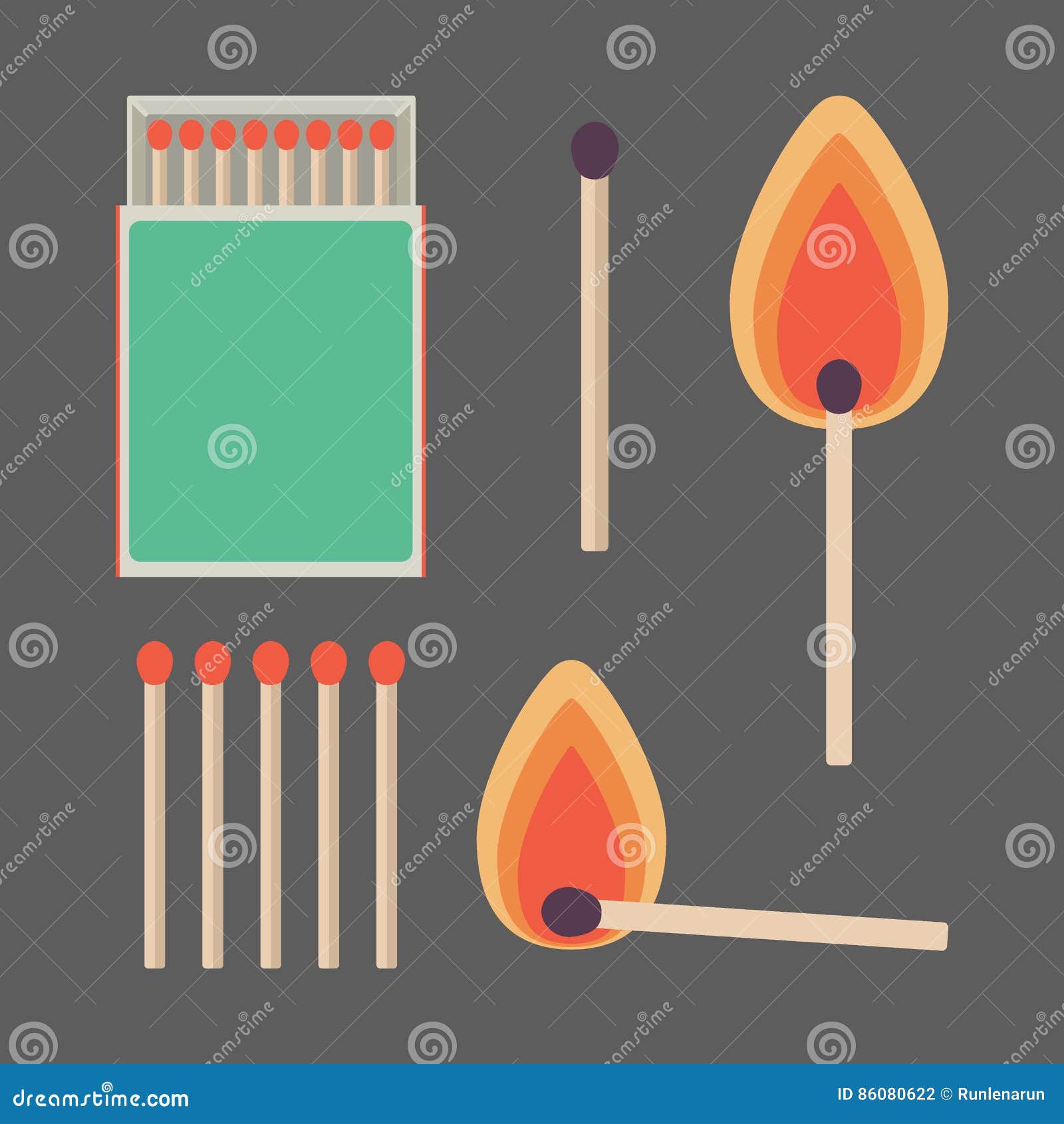 Match Sticks and Box Set Flat Illustration Stock Illustration ...