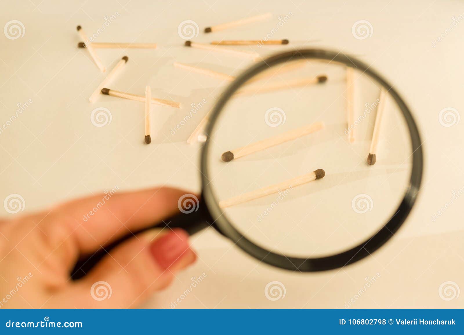 Match Sticks with Brown Heads in Row. Matches Under Magnifier, White ...