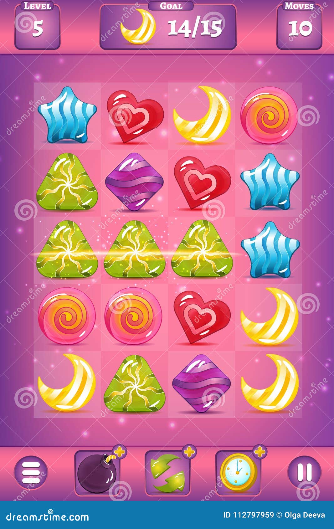 Match Three Game Interface with Candies and Boosters Stock Vector ...