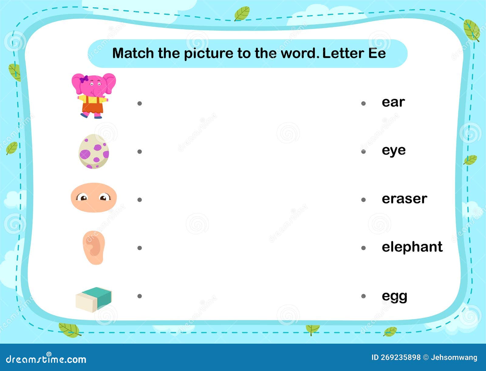 Match Words with the Correct Pictures Letter E Stock Vector ...