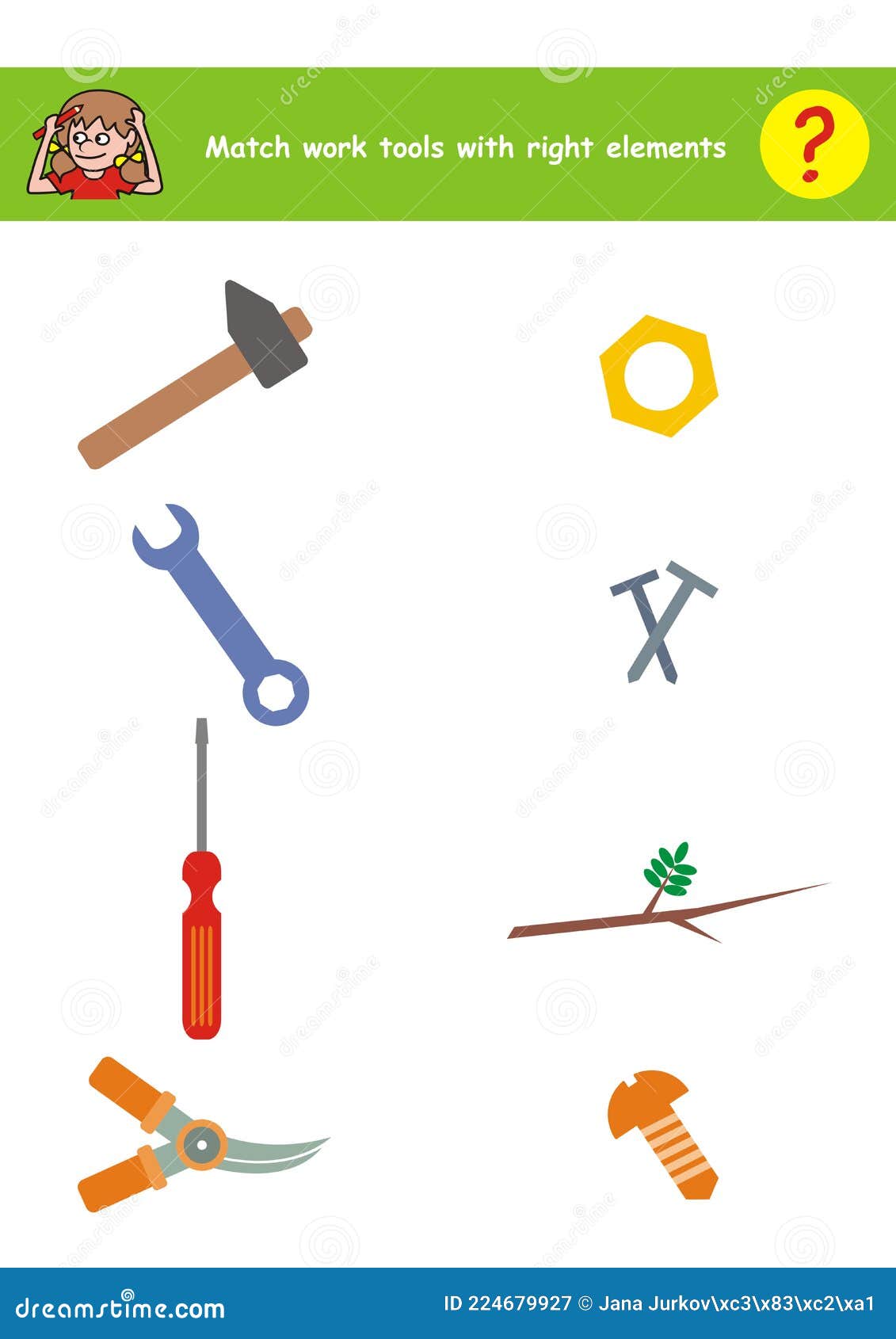 Match Work Tools with Right Elements, Worksheet, Eps. Stock Vector ...