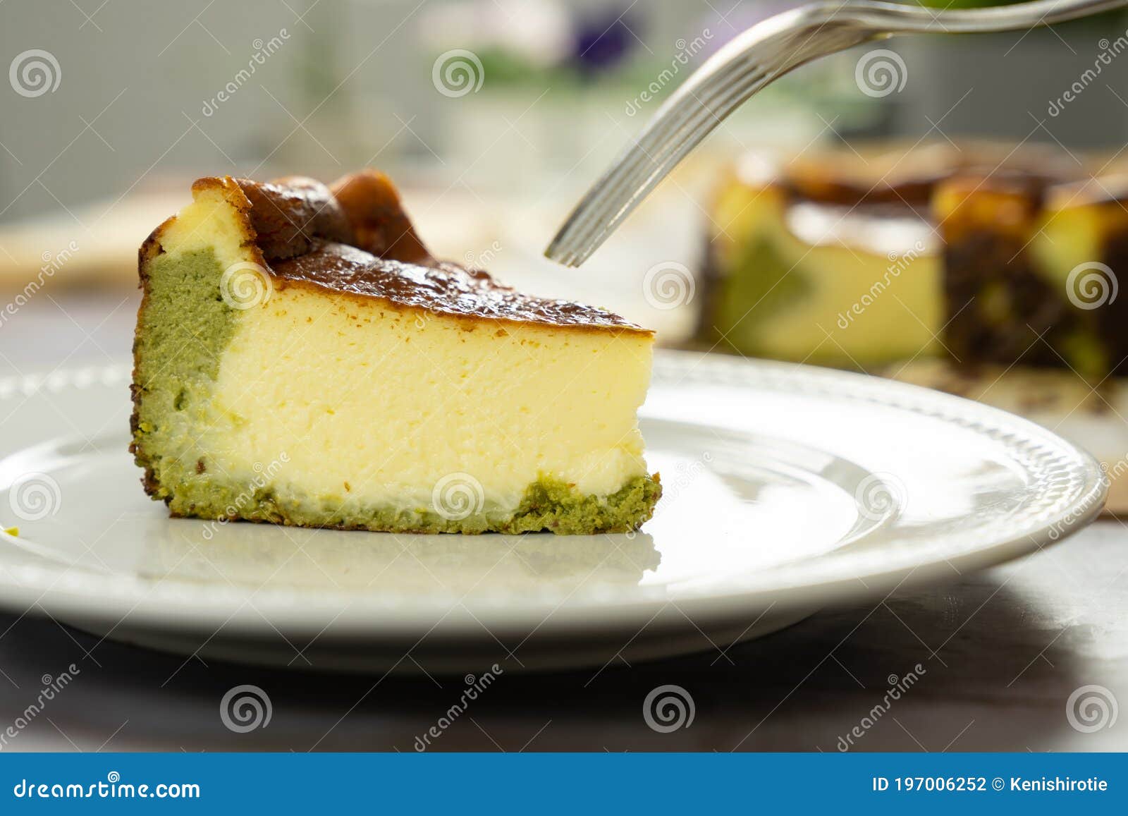 Matcha Basque Burnt Cheesecake Stock Photo - Image of delicious, cafe ...