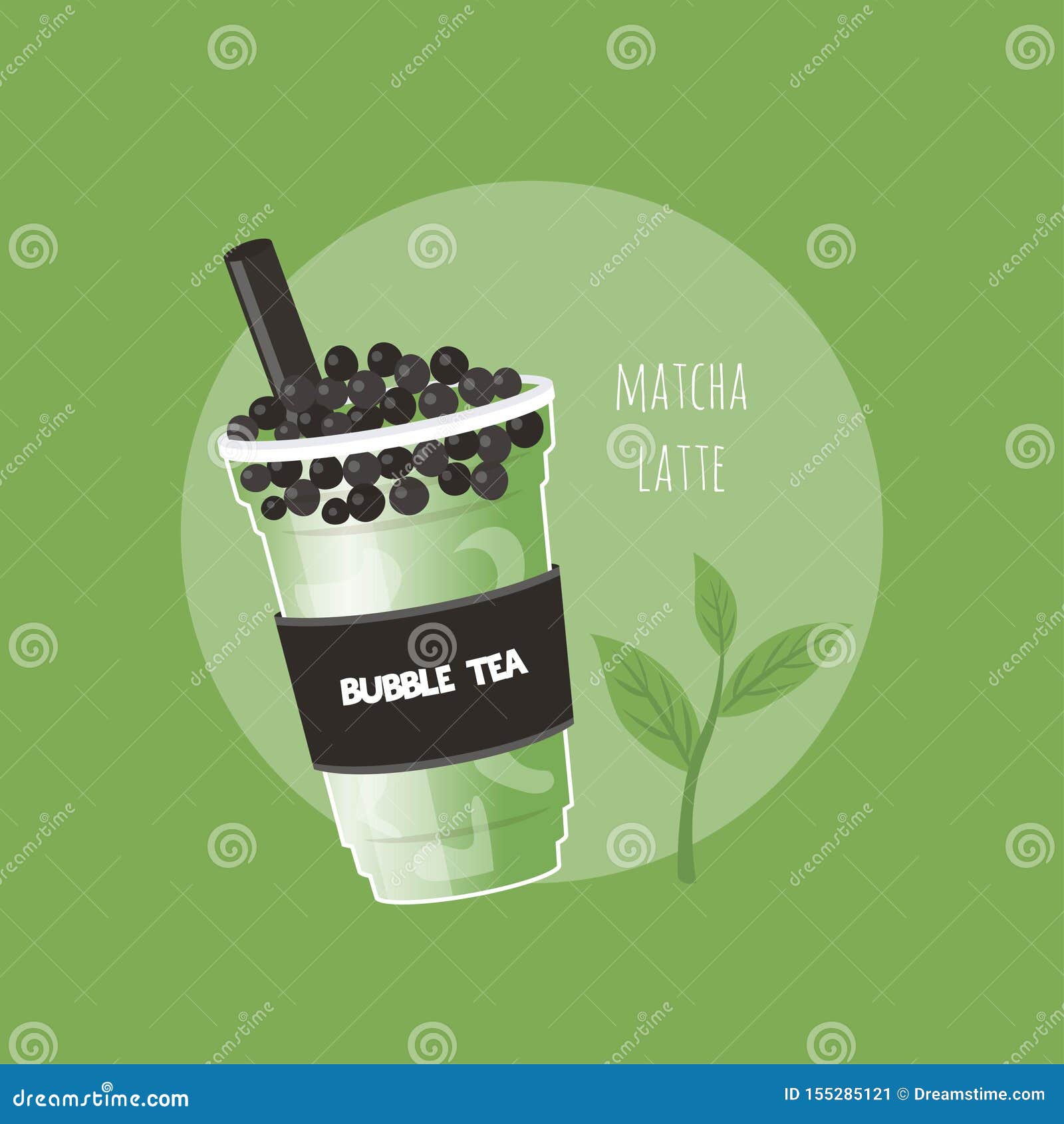 Matcha Bubble Tea or Pearl Milk Tea Vector Stock Vector - Illustration of balls, sweet: 155285121