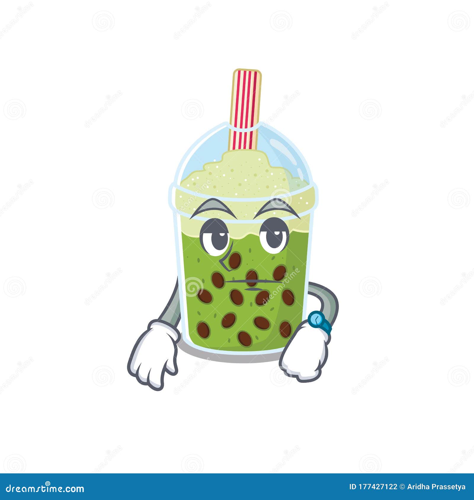 Matcha Bubble Tea on Waiting Gesture Mascot Design Style Stock Vector ...