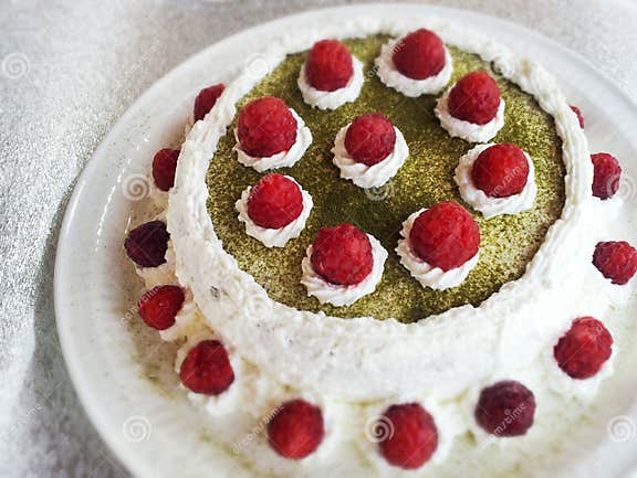 Matcha cake stock photo. Image of whipped, raspberry - 89164490