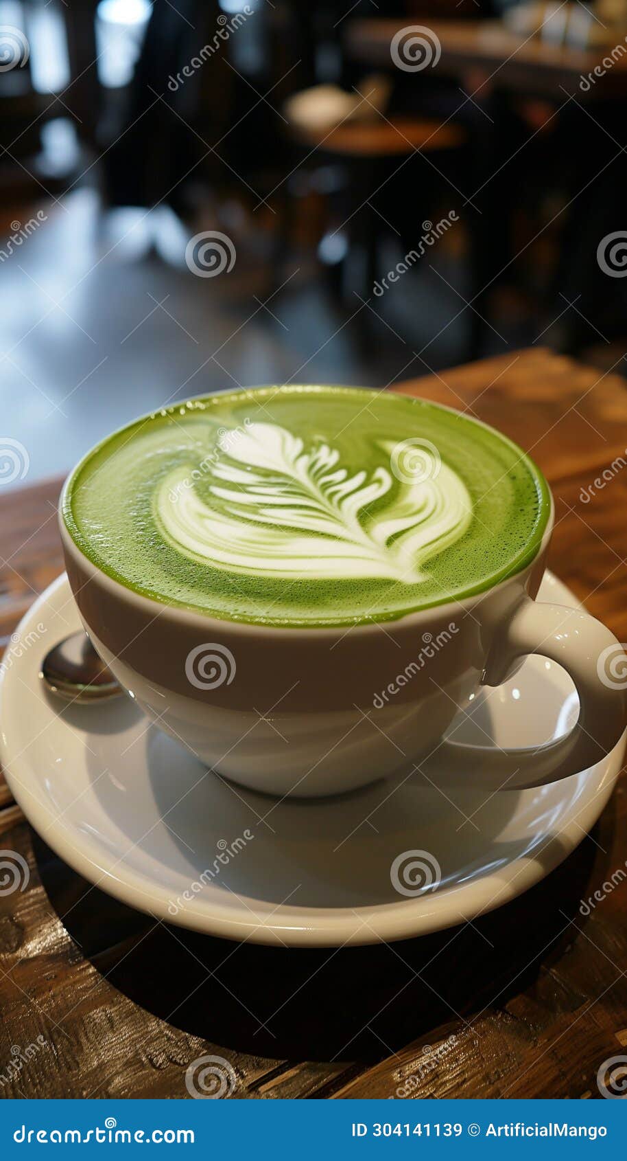 Matcha Cappuccino with Milk Pattern in Cup. AI Generated. Stock Image ...