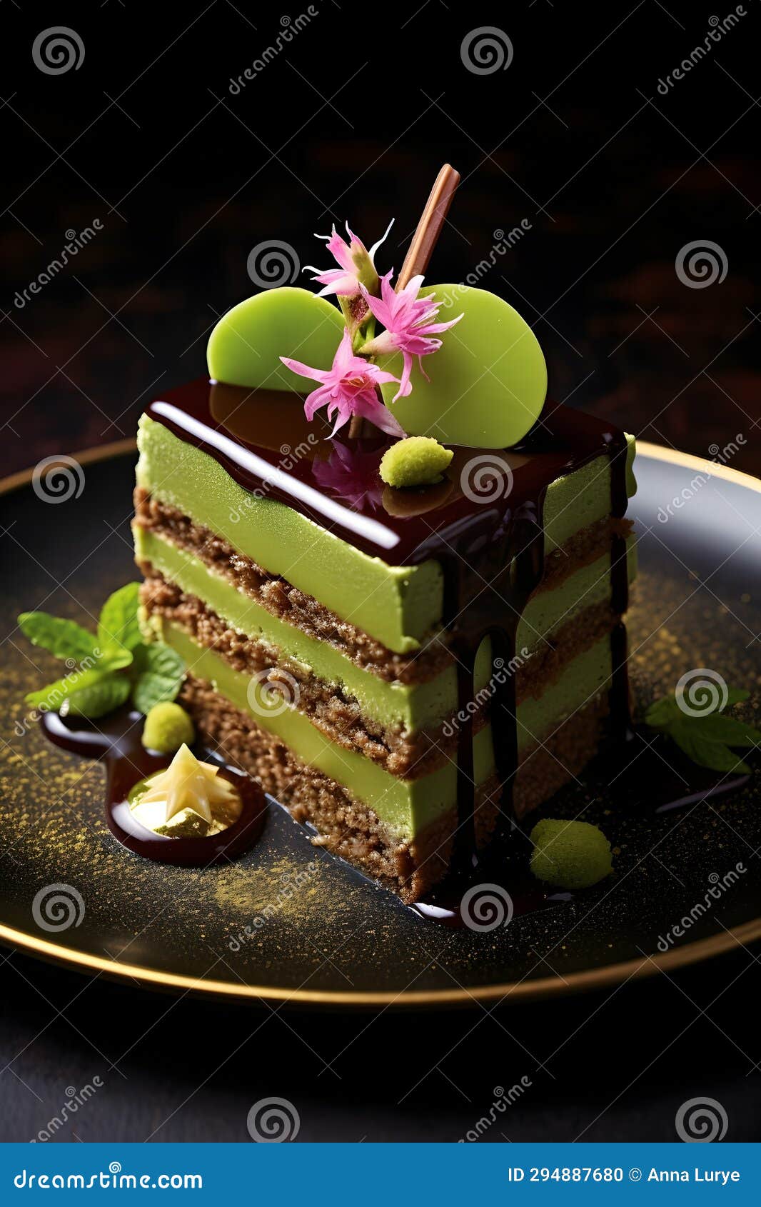 Matcha-flavored Layered Cake with Chocolate Stock Illustration ...
