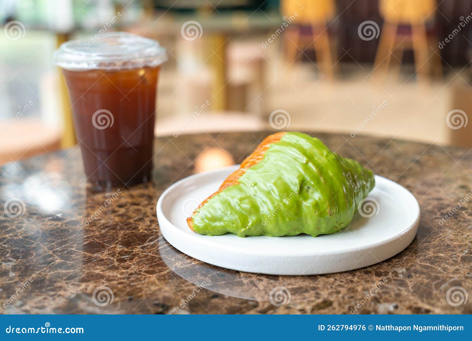 Matcha Green Tea Croissant on Plate Stock Photo - Image of french ...