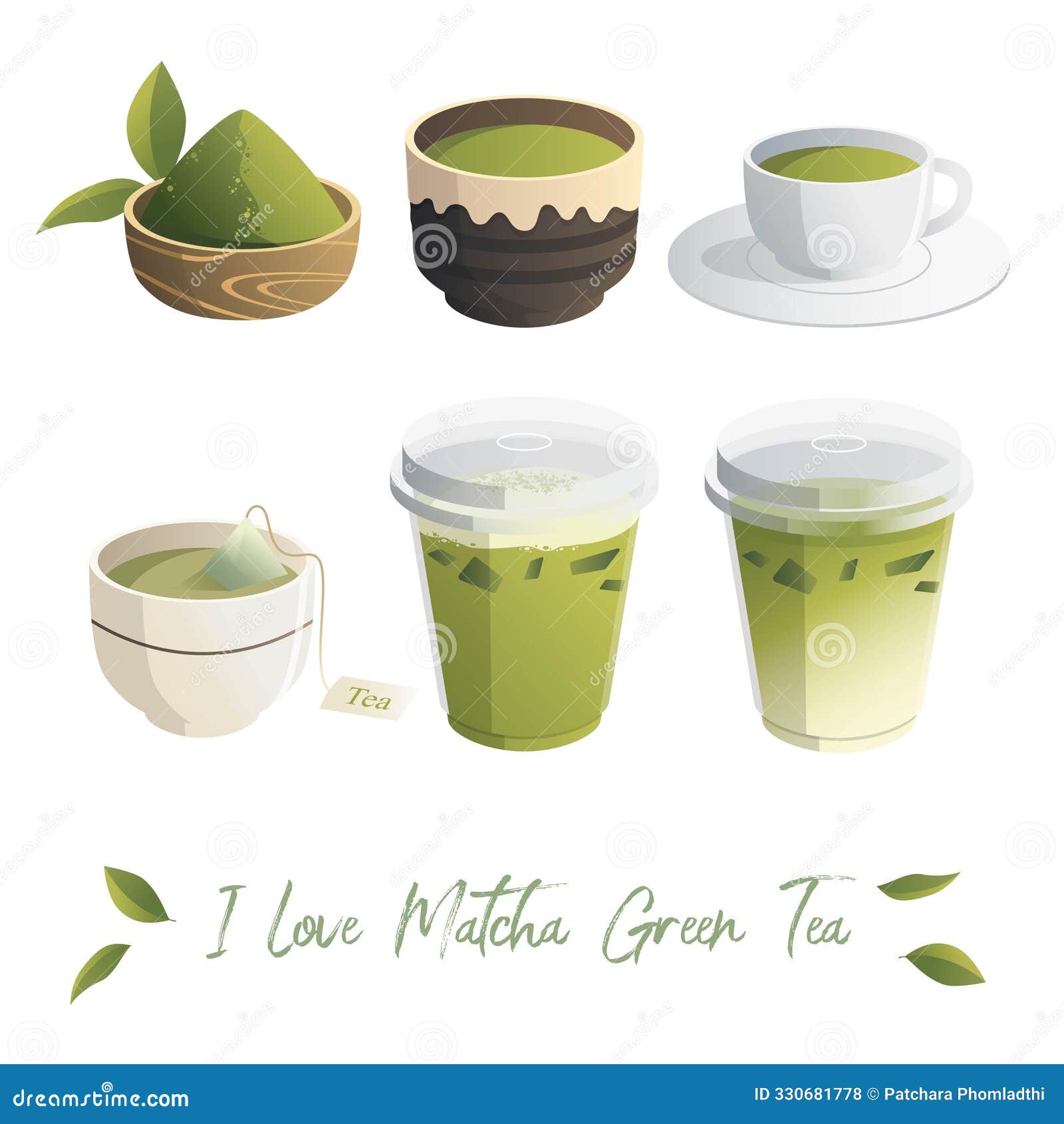 Matcha Green Tea Hand Drawn Engraving Illustration. Healthy Drink ...