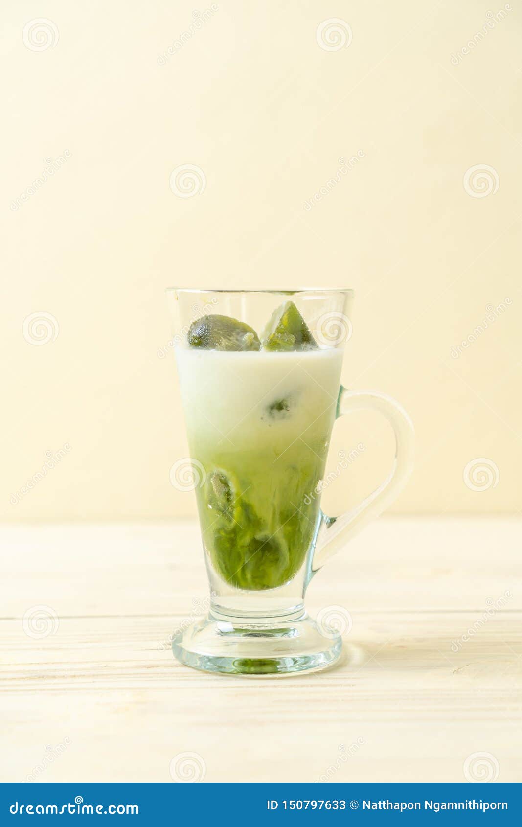 Matcha Green Tea Ice Cube with Milk Stock Image - Image of wooden ...