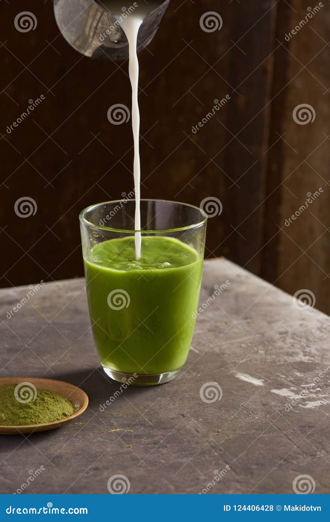 Matcha Green Tea Latte in Glass Cup Stock Photo - Image of food, cream ...