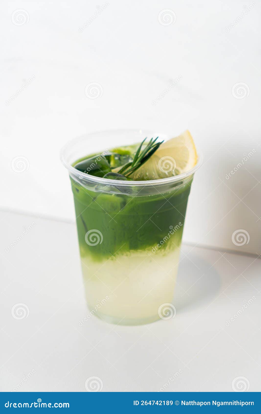 Matcha Green Tea with Lemon and Tonic Stock Image - Image of ...