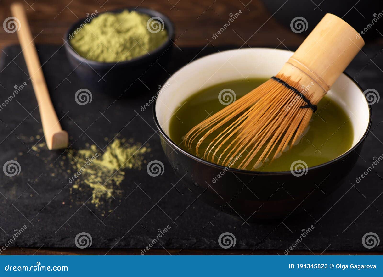 Matcha Green Tea Making Process Stock Image - Image of latte, wooden ...