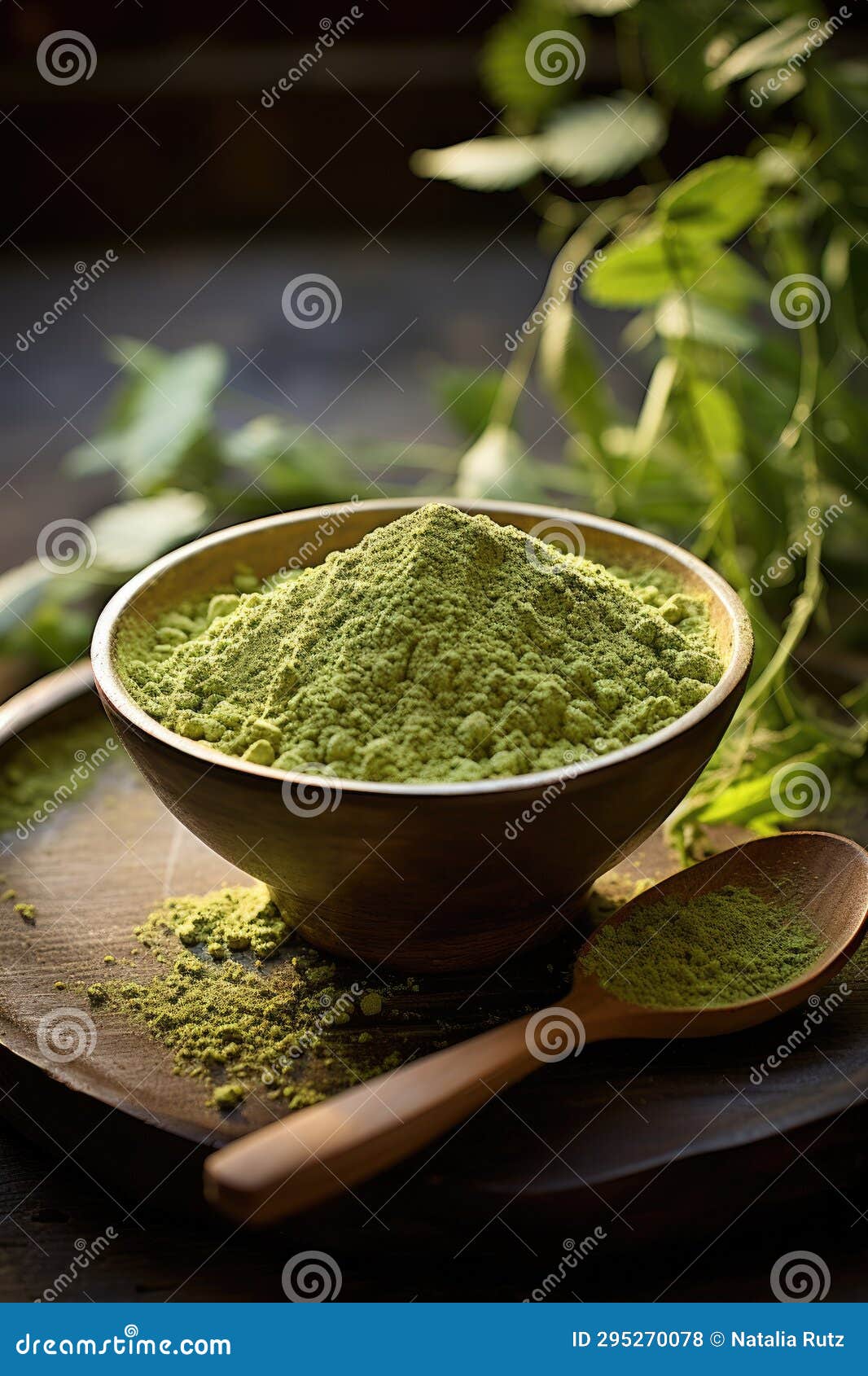 Matcha Green Tea Powder on Wood Table Ai Created Stock Photo - Image of ...