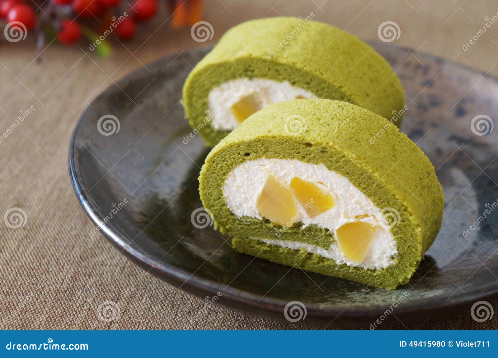 Matcha Green Tea Roll Cake stock photo. Image of asia - 49415980