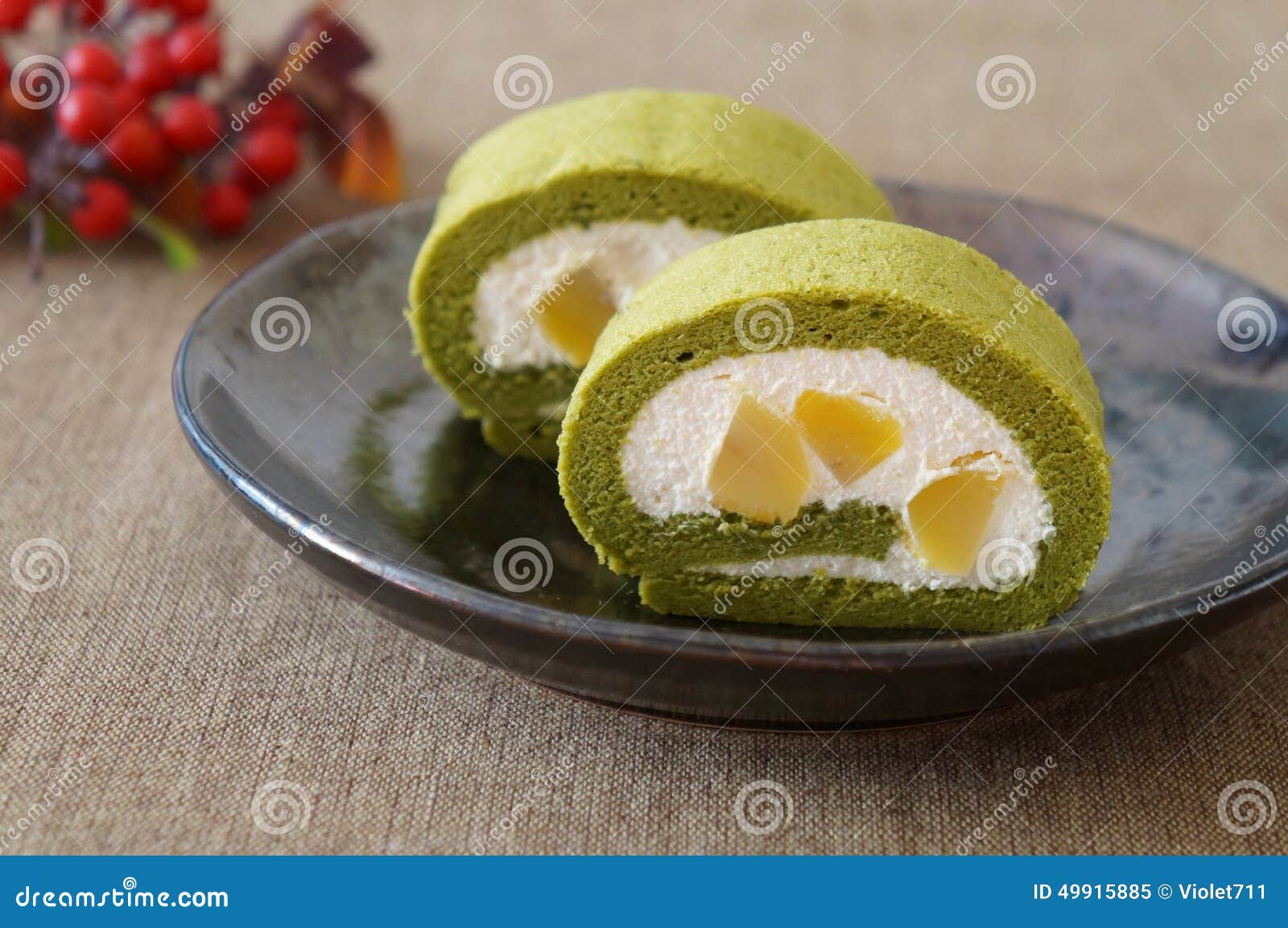 Matcha Green Tea Roll Cake stock image. Image of green - 49915885