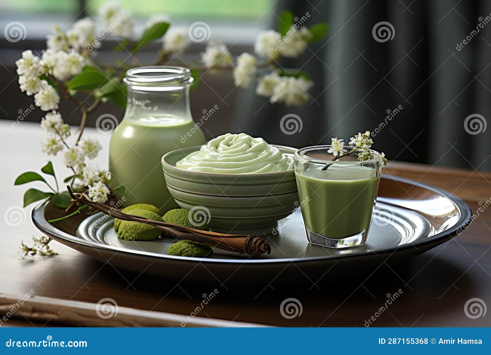 Matcha Green Tea Served on the Table Stock Illustration - Illustration ...